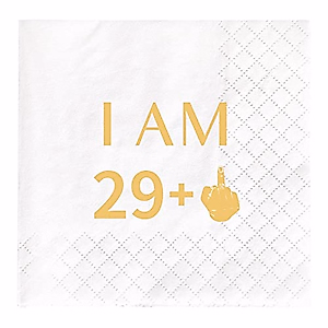 30th Birthday Cocktail Napkins, 30th Birthday Party Decorations Gifts for Men and Women, “I Am 29+1” Birthday Party Supplies Favor for Cake Dessert Table, 50-Pack 2-Ply | 4.5 x 4.5 inch folded