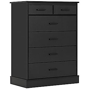 Hasuit 6 Drawer Dresser, Wood Storage Tower Clothes Organizer, Tall Chest of 6 Drawers, Large Storage Cabinet, Black Dresser for Bedroom, Hallway, Entryway