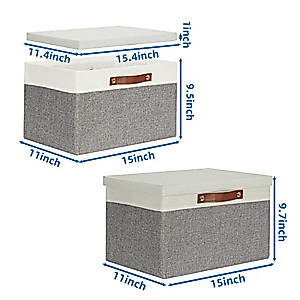 Temary Collapsible Storage Bins Storage Boxes with lid, 2 Pack Storage Baskets with Lid Decorative Storage Clothes, Toys, Organizer Bins with Handles (White&Gray, 15x11x9.5inch)