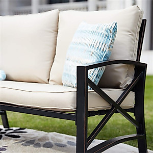 Patio Festival 5 Pieces Patio Conversation Set Wrought Iron Outdoor Furniture Deep Seating Metal Padded Cushion Sofa for Backyard Porch Poolside Balcony((Khaki)