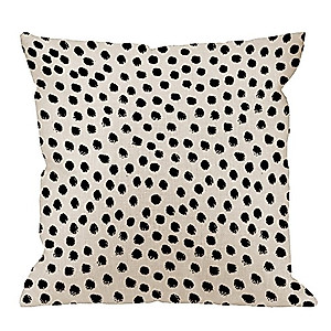HGOD DESIGNS Polka Dots Decorative Throw Pillow Cover Case,Brush Strokes Dots Cotton Linen Outdoor Pillow Cases Square Standard Cushion Covers for Sofa Couch Bed Car 18x18 inch Black