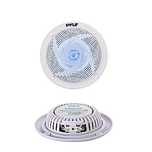 Pyle Marine Speakers - 4 Inch 2 Way Waterproof and Weather Resistant Outdoor Audio Stereo Sound System with LED Lights, 100 Watt Power and Low Profile Slim Style - 1 Pair - PLMRS43WL (White)
