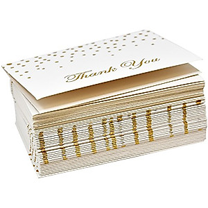 48 Gold Thank You Cards with Envelopes Gold Foil Metallic Dots Bulk Elegant Classy Sparkle Blank for Wedding Baby Shower Bridal Notes Graduation Engagement Birthday