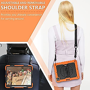 CLARKCAS Case for iPad Pro 12.9 inch Case 6th 2022 2021 5th Generation iPad Pro 12.9 Inch 2020 4th Gen with Screen Protector Pencil Holder Kids Shockproof Silicone Cover 360 Stand Hand Strap Orange