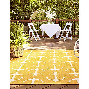 Unique Loom Outdoor Coastal Collection Area Rug - Ahoy (10' x 14' 1" Rectangle, Yellow)