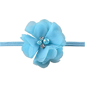 30 PCS Rhinestone Pearl Blue Chiffon Flower Sewing Fabric Appliques for Clothing, Headbands Flower, Crafts, Party Decoration, Sewing Applique