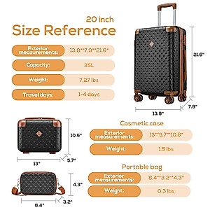 Joyway Carry on Luggage 20 Inch Suitcase Set 3 Piece with Spinner Wheels,Hardside Carry on suitcase 22x14x9 Airline Approved with Combination Lock(20-Inch, Black Brown)