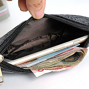 guohanfsh Women Leather Wristlet Clutch Bag Long Wallets Coin Purse Cash Change Cellphone Organizer Pouch Black