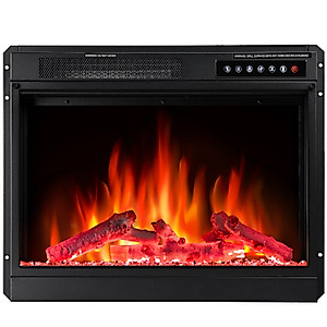 R.W.FLAME Electric Fireplace,Insert-Freestanding Fireplace,Recessed 23''Electric Fireplace Heater with Infrared Quartz&Remote Control,Adjustable Led Flame Brightness&2 Power Settings 750W/1500W Black