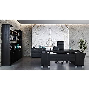Zuri Furniture 79" Modern Ford Executive Desk with Filing Cabinets - Black Oak