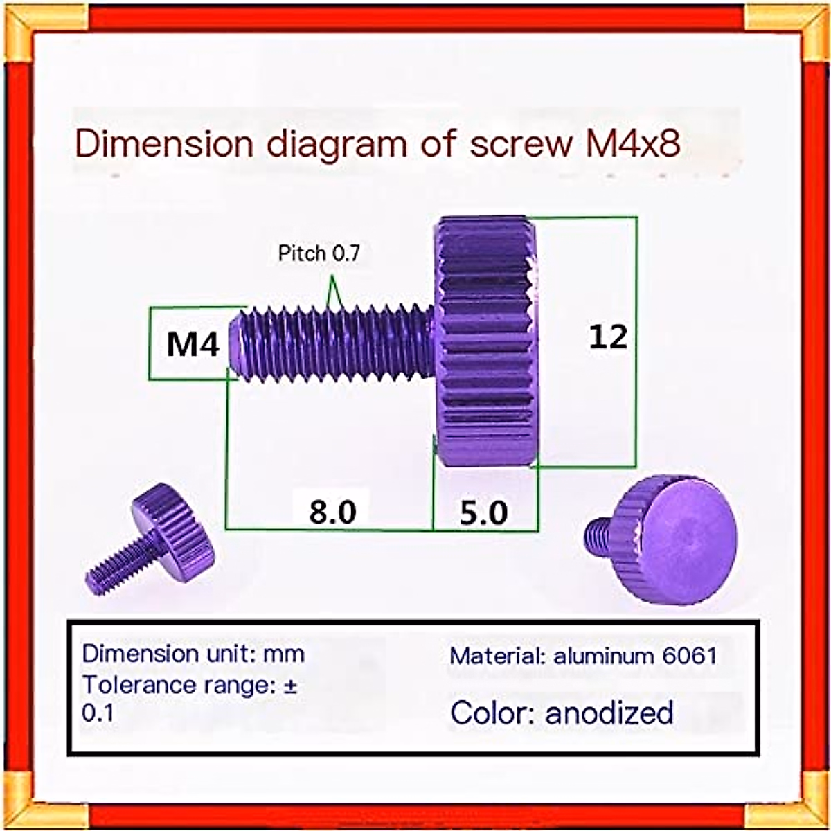 GUSTYT Screw M4x8mm Aluminum Alloy Iron Man Assembly Color Computer Case Side Panel Cover Screw Thumb Screws (Color : Portuguese Purple)