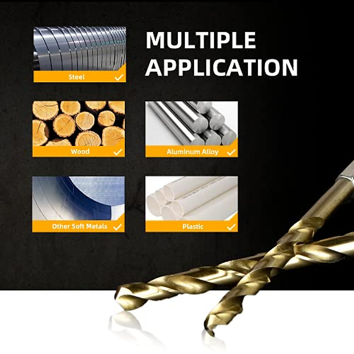 AugTouf 1/4" Hex Shank Drill Bits (10Pcs), Premium 4341 HSS Titanium Impact Hex Drill Bits for Wood, Steel, Metal, Plastic, Quick Change Design