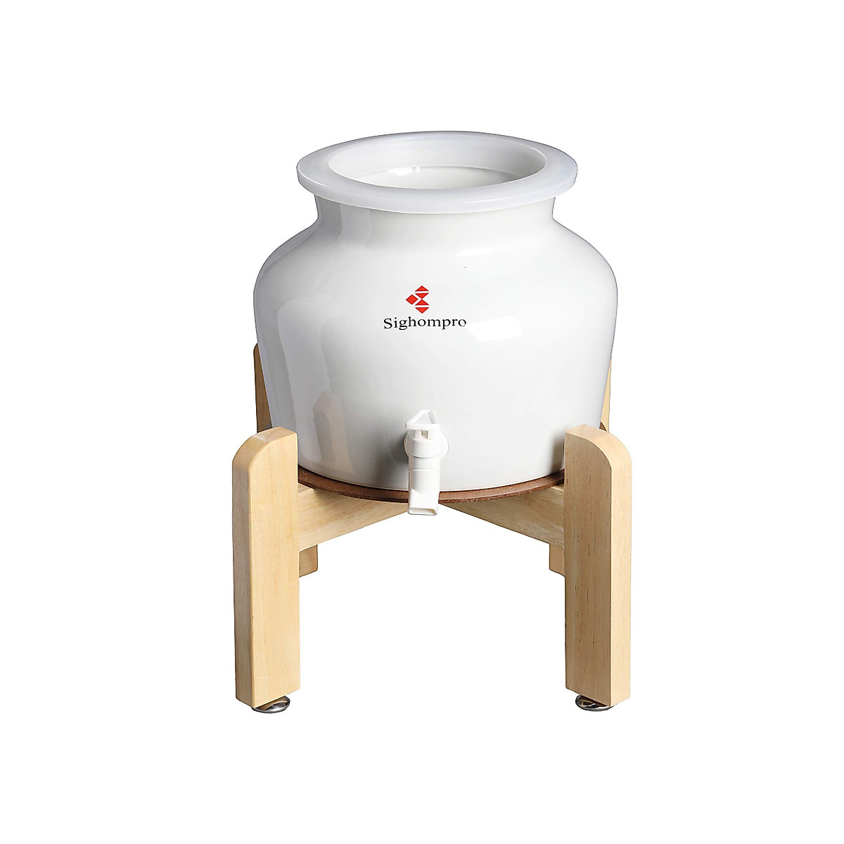 Sighompro Countertop Ceramic Porcelain Water Jug Dispenser with Faucet and Gasket, with Wooden Stand. Mostly Used for 3 Gallon and 5 Gallon Water Bottles
