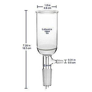 Labasics Borosilicate Glass Buchner Filtering Funnel with Fine Frit (G3), 46mm Inner Diameter, 80mm Depth, with 24/40 Standard Taper Inner Joint and Vacuum Serrated Tubulation (100ml)
