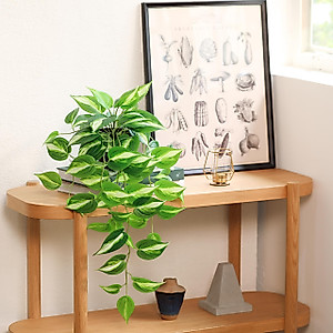 LuckyGreenery Artificial Devil's Ivy Golden Pothos Fake Plant,Hanging Potted Plants for Wall Home Patio Indoor Outdoor Decor(H 26in)