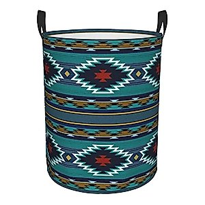 Blue Aztec Print Laundry Baskets, Canvas Fabric Laundry Hamper,Collapsible Clothes Hamper With Handles For Home,Office,Bedroom Medium