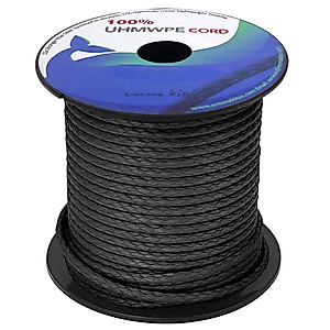 emma kites 100% UHMWPE Braided Cord Heavy Duty Abrasion Resist. Low Stretch Utility Cord for Kites Surfing Whoopie Rigging Spearfishing Kayak Survival Repair, Black 1/8"(Dia.) 2200Lb 50Ft Spool