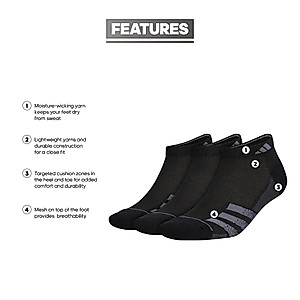 adidas Men's Superlite Stripe 3 Low Cut Socks (3-Pair), Black/Night Grey/Onix Grey, Large