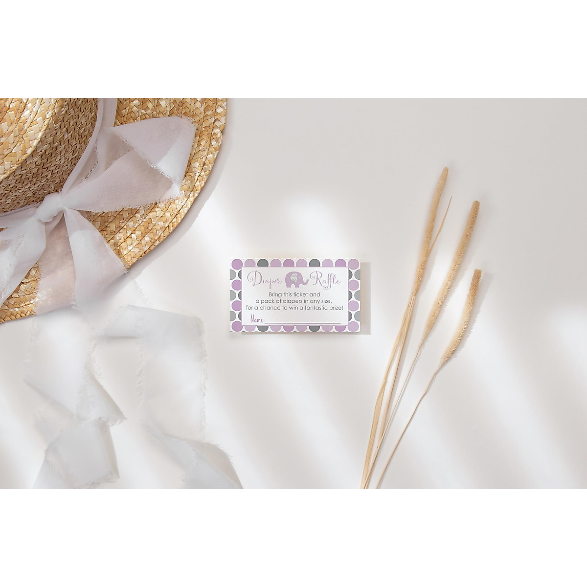 Purple Elephant Diaper Raffle Tickets, Girls Baby Shower Games for Prizes, Baby Shower Diaper Raffle Invitation Insert Cards, 25 Pack