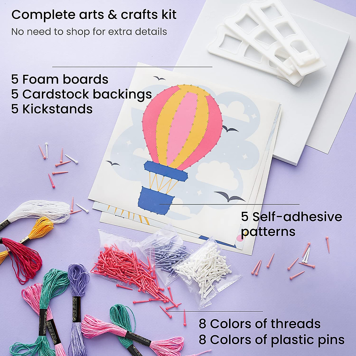 Arteza Kids String Art Kit, Set of 5 Assorted Designs, Plastic Pushpins, Art Supplies for Kids Craft Projects and Free Time Activities