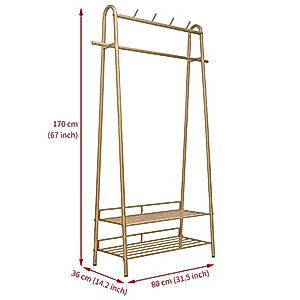 Cre Cra Gold Clothing Rack Freestanding Industrial Garment Rack with Double Shelves Heavy Duty Metal Modern Clothes Rack Stand Multi-functional Coat Hanger Rack Stand for Boutiques Bedroom