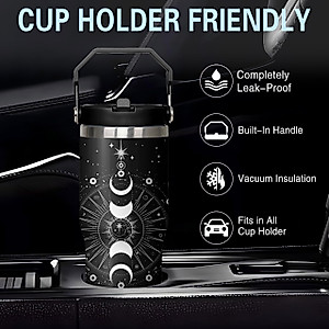 30oz Sun and Moon Tumbler with Handle, Featuring a Leak-proof 2-in-1 Lid and Straw, a Vacuum-insulated Travel Coffee Mug, Portable Stainless Steel Water Bottle, Suitable for Both Women and Men
