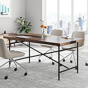6ft Conference Table Modern Rectangular Meeting Seminar Brown Industrial Vintage Iron MDF Modular