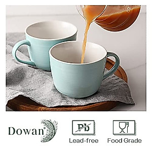 DOWAN Coffee Mug, Ceramic Soup Mugs with Handles, 17 Oz Wide Large Coffee Mugs Set of 2, Mug for Latte, Cappuccino, Tea, Green Coffee Mugs Dishwasher & Microwave Safe