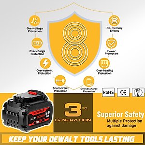 TenHutt 9.6Ah Replace Battery for Dewalt 60V Flexvolt Battery Max for 20V/60v Dewalt Cordless Power Tools DCB606 DCB612 DCB206 DCB204 Li-ion Battery High Capacity【3rd-Version】