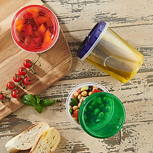 ELEGANT DISPOSABLES Twist Top Food Storage Containers 32 oz 12 Pack Plastic Freezer Storage Containers Leakproof Reusable with Screw on Colored Lids 3 Colors