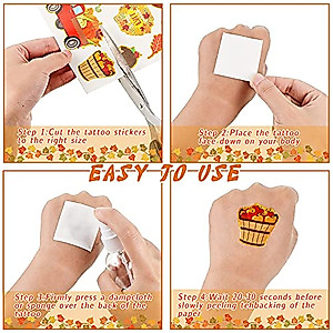 288 Pieces 48 Styles Fall Temporary Tattoos for Kids Autumn Temporary Tattoos Stickers Pumpkin Leaves Scarecrows Fake Tattoos Thanksgiving Tattoo Stickers for Children Theme Party Supplies
