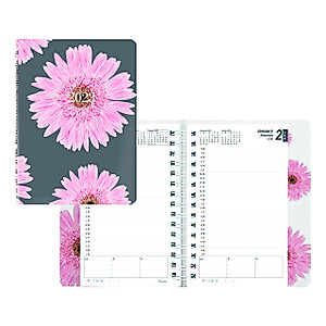 Brownline 2023 Pink Essential Daily/Monthly Planner, Appointment Book, 12 Months, January to December, Twin-Wire Binding, 8" x 5", Pink Daisy (CB634G.05-23)