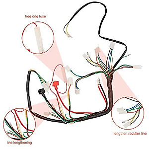 Quad Wire Harness Complete Electrics Stator Coil CDI Wiring Harness Solenoid Relay Spark Plug for 4 Wheelers Stroke ATV 50cc 70cc 90cc 110cc 125cc Pit Quad Dirt Buggy Bike Go Kart Parts