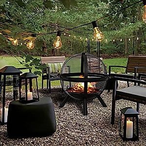 Fire Pits for Outside, 35” Round Ball Wood Firepit Outside Burning Patio Fire Pit Fireplace for Camping, Outdoor Heating, Bonfire and Picnic