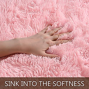 ELIOELIO Ucomn Super Soft Rug Indoor Modern Shag Area Rug Bedroom Silky Smooth Rugs Fluffy Anti-Skid Shaggy Area Rug Dining Living Room Kids Carpet (5' x 8', Pink)