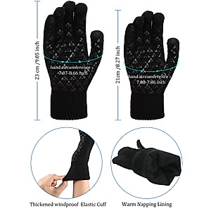 SATINIOR 4 Pairs Winter Knit Touchscreen Gloves Warm Texting Gloves Elastic Anti-slip Gloves for Adults (Black, Black Red, Black White, Navy, M)
