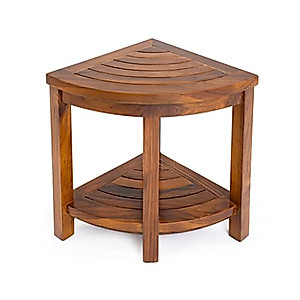 ALATEAK Corner Wood Bath Spa Shower Stool Table Bench Shelf Storage Fully Assembled 15"