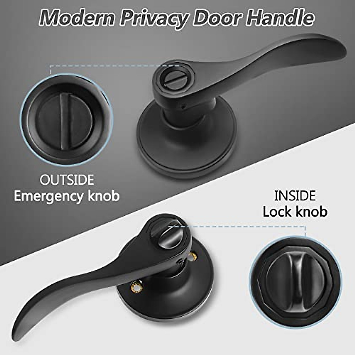 MONKEMON 4 Pack Black Door Handle Wave Style Privacy Door Lever for Bedroom & Bathroom, Interior Door Handle with Lock Keyless, Reversible Handles Set for Left & Right Door