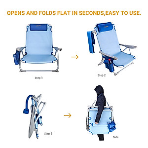 #WEJOY 4-Position Portable Reclining Beach Chair Lay Flat Stable Lightweight Folding Beach Chair with Removable Pillow, Side Pockets, Shoulder Strap, Supports 265 lbs