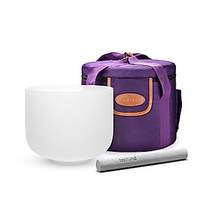 TOPFUND Solfeggio 528 Hz Crystal Singing Bowl Solar Plexus Chakra 8 inch with Heavy Duty Carrying Case and Singing Bowl Mallets