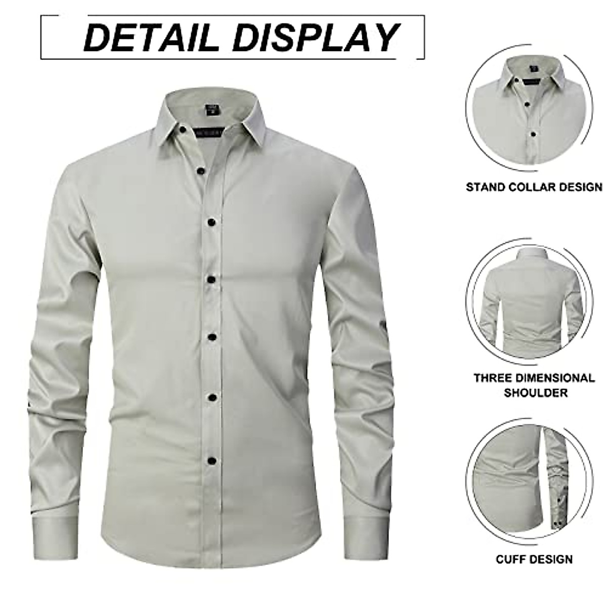 HOTIAN Men's Slim Fit Dress Shirt Spread Collar Tuxedo Shirt Button Down Solid Color (Light Green,Medium)