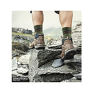 DOKUTOKU Men's Hiking Crew Socks Cushioned Moisture Wicking Athletic Boot Socks Outdoor,Trekking (DY41 Crew GR/CA/GREE)