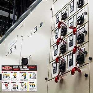 SmartSign 18 x 24 inch Funny Lockout/Tagout Safety Wall Sign/Poster 'Danger - Steps For Safe Lockout/Tagout Program' 14 mil Reinforced PVC Fabric, Adhesive Backing, Pebbled Texture, USA-Made