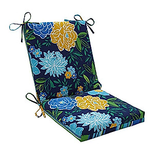 Pillow Perfect Outdoor/Indoor Spring Bling Blue/Sea Island Stripe Square Corner Chair Cushion, 2 Piece Assortment