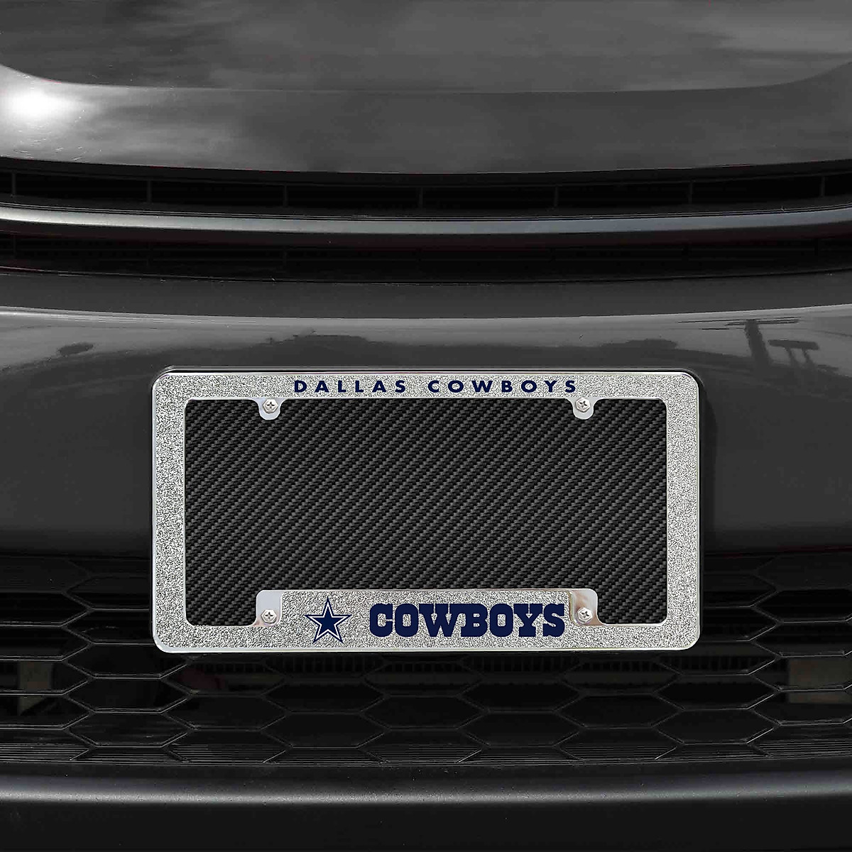 Rico Industries NFL Dallas Cowboys Chrome All Over Automotive Bling License Plate Frame 12' x 6' Chrome All Over Automotive Bling License Plate Frame Design for Car/Truck/SUV