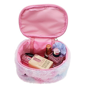 Newfancy Women Girls Kids Fluffy Faux Fur Unicorn Makeup Bag Small Cosmetic Organizer Plush Travel Storage Bags Toiletry Kit Case