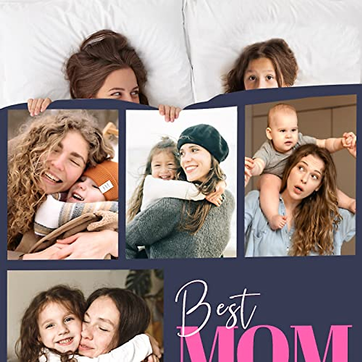Baosity Mother's Day Blanket Gifts for Mom, Custom Blanket with Photos/Text, Personalized Picture Blanket Throw, Customized Birthday Gifts for Mom from Daughter Son - 4 Size (6 Photo W/Text)