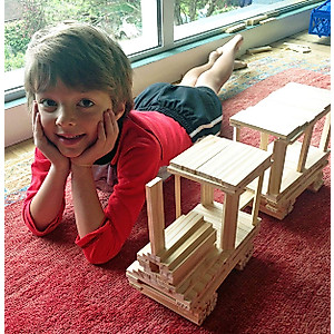 3 Bees & Me Wooden Building Toys - STEM Toys for Boys and Girls - 100 Wood Plank Pieces