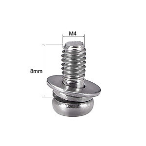 uxcell M4 x 8mm Stainless Steel Phillips Pan Head Machine Screws Bolts Combine with Spring Washer and Plain Washers 10pcs