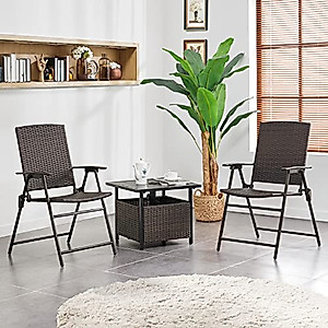 Yaheetech PE Wicker Side Table End Table Outdoor Patio Umbrella Stand All Weather Bistro Table, with 1.5" Umbrella Hole, for Garden, Pool, Deck